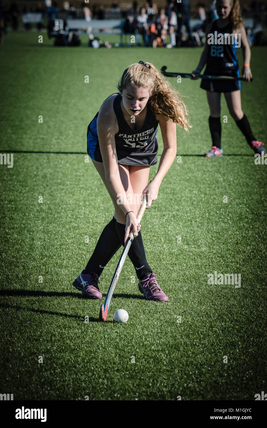 High school girls field hockey competition Stock Photo - Alamy