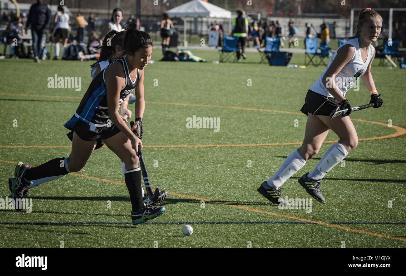 High school girls field hockey competition Stock Photo - Alamy
