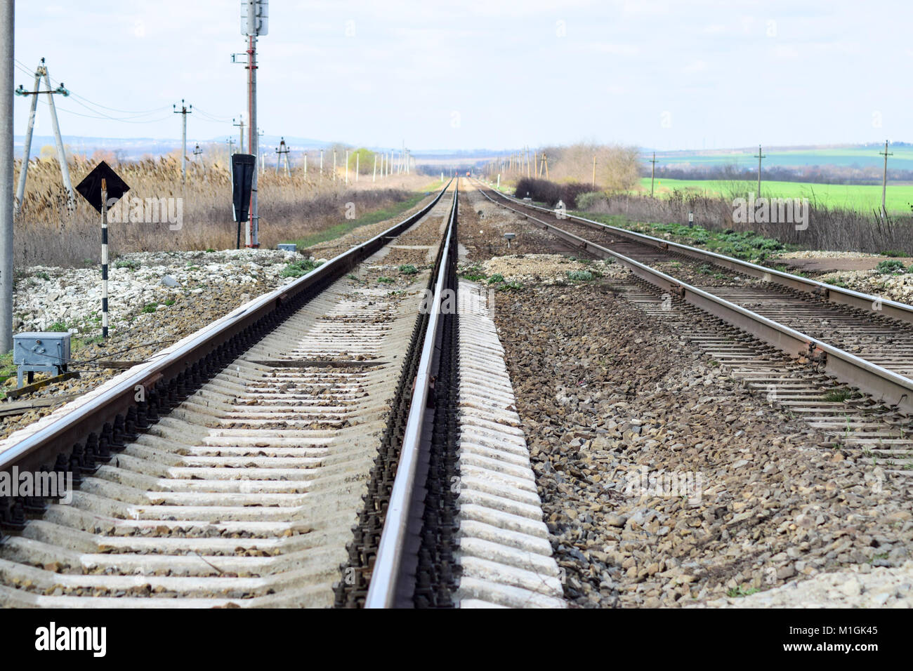 Railways. Railway for trains. Steel rails Stock Photo - Alamy