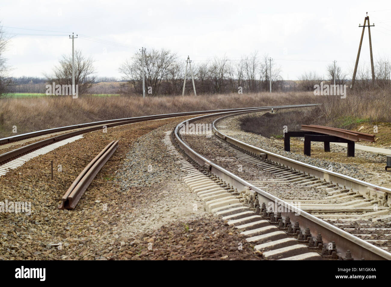 Railways. Railway for trains. Steel rails Stock Photo - Alamy