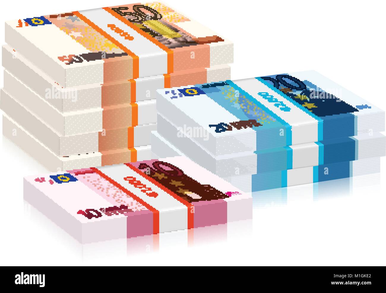 Euro banknotes stacks on a white background. Vector illustration Stock ...
