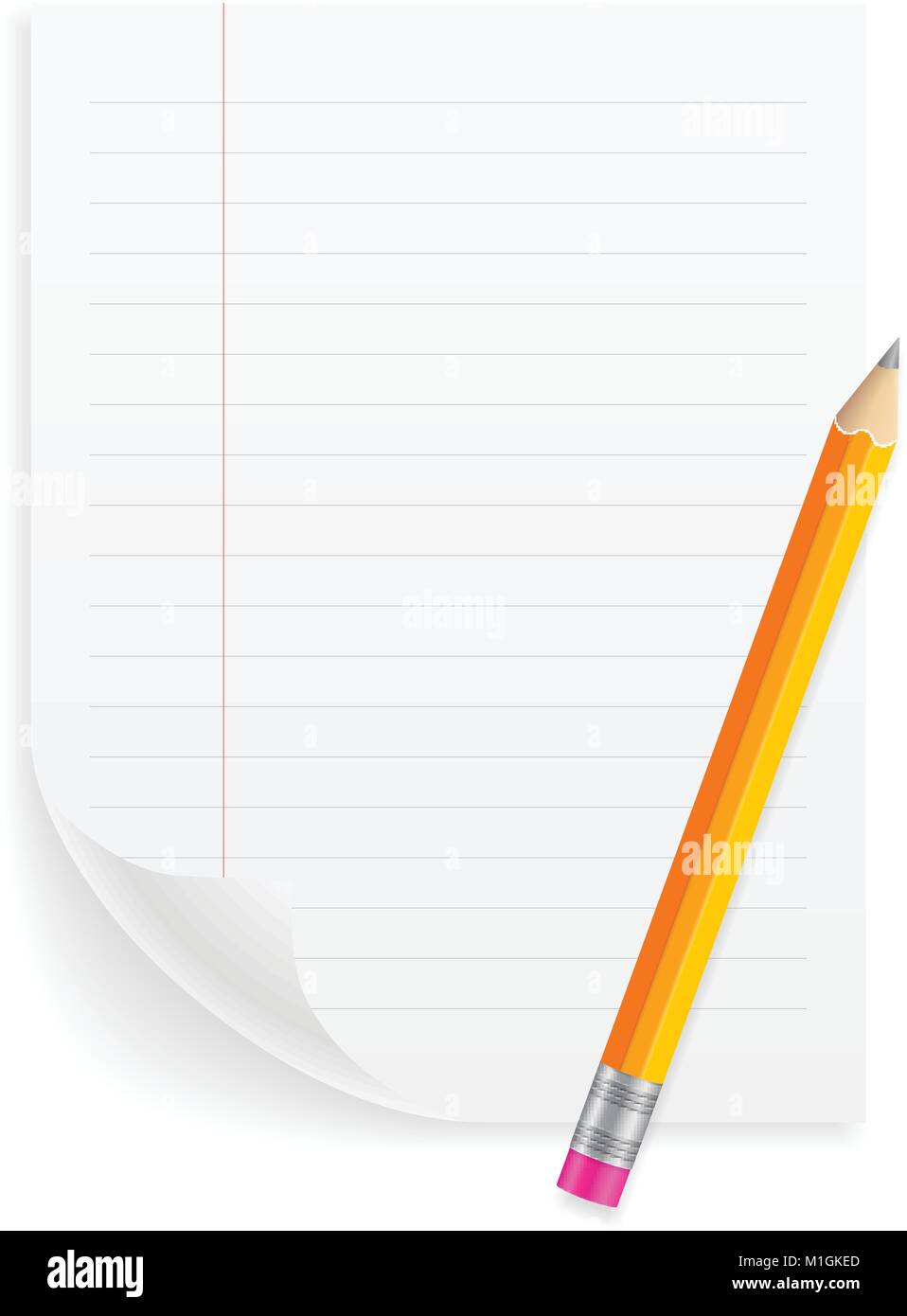 Notebook sheet and pencil on a white background Stock Vector Image ...