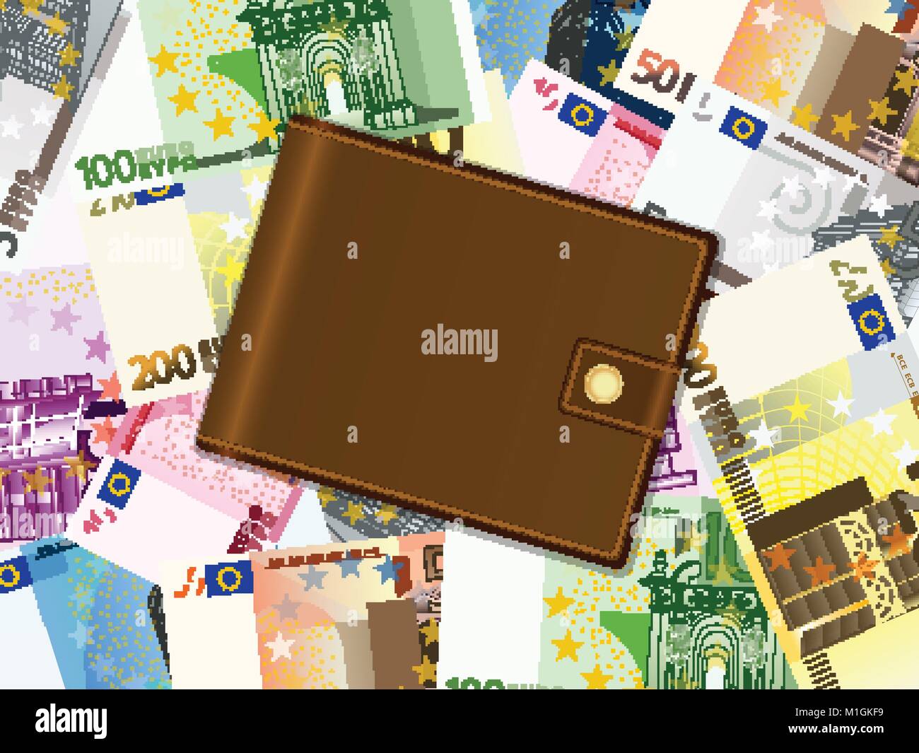 Wallet on euro banknotes background. Vector illustration Stock Vector ...