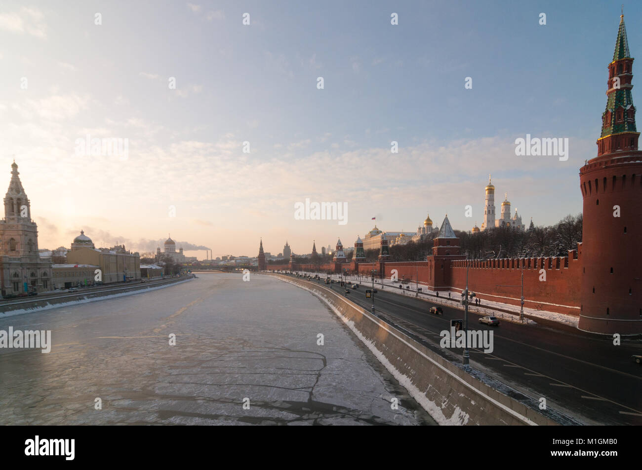 The Kremlin Wall around Red Square across the Moscow River in Moscow ...