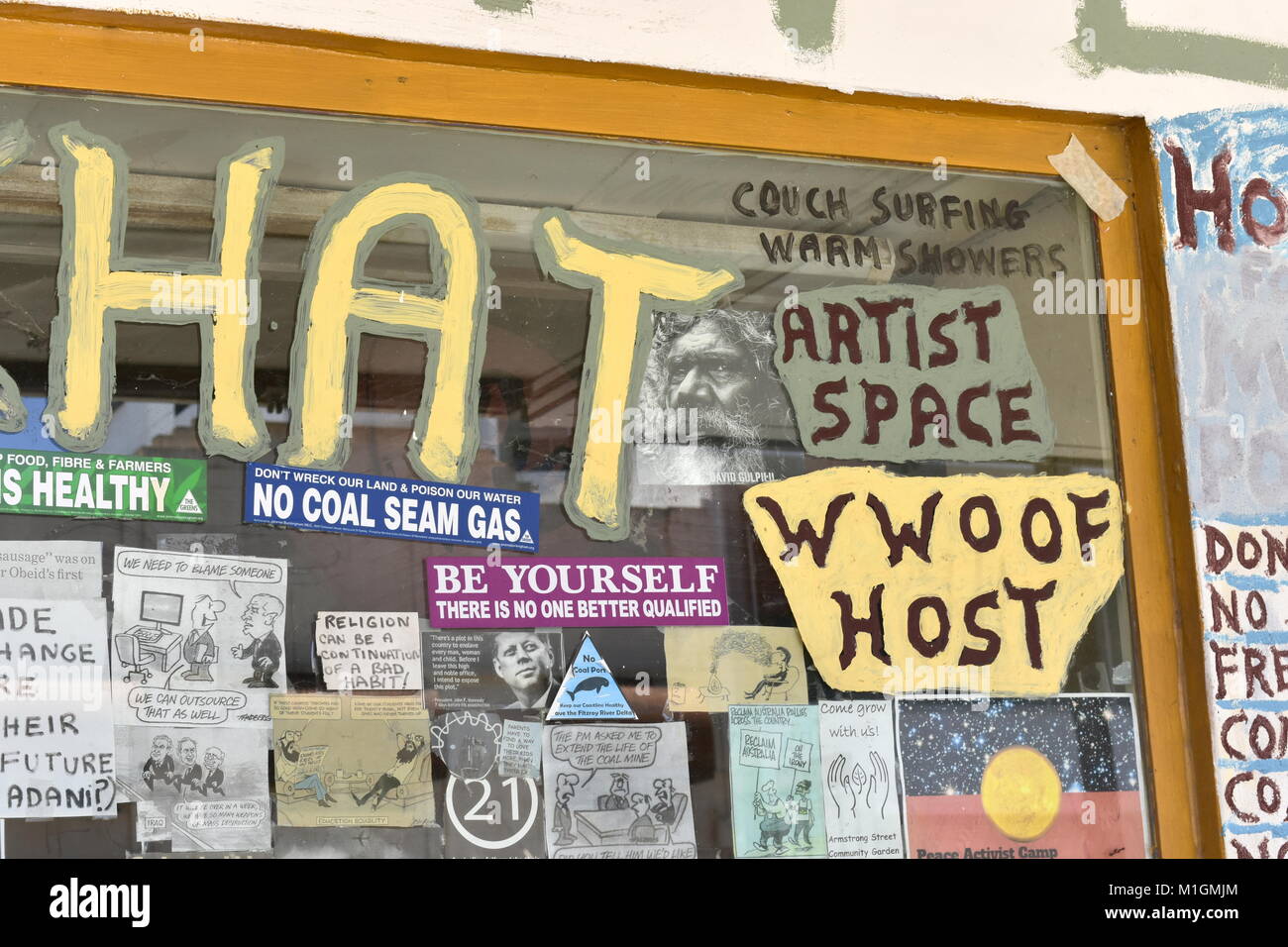 CONTROVERSIAL GRAFFITI IN SHOP WINDOW Stock Photo - Alamy