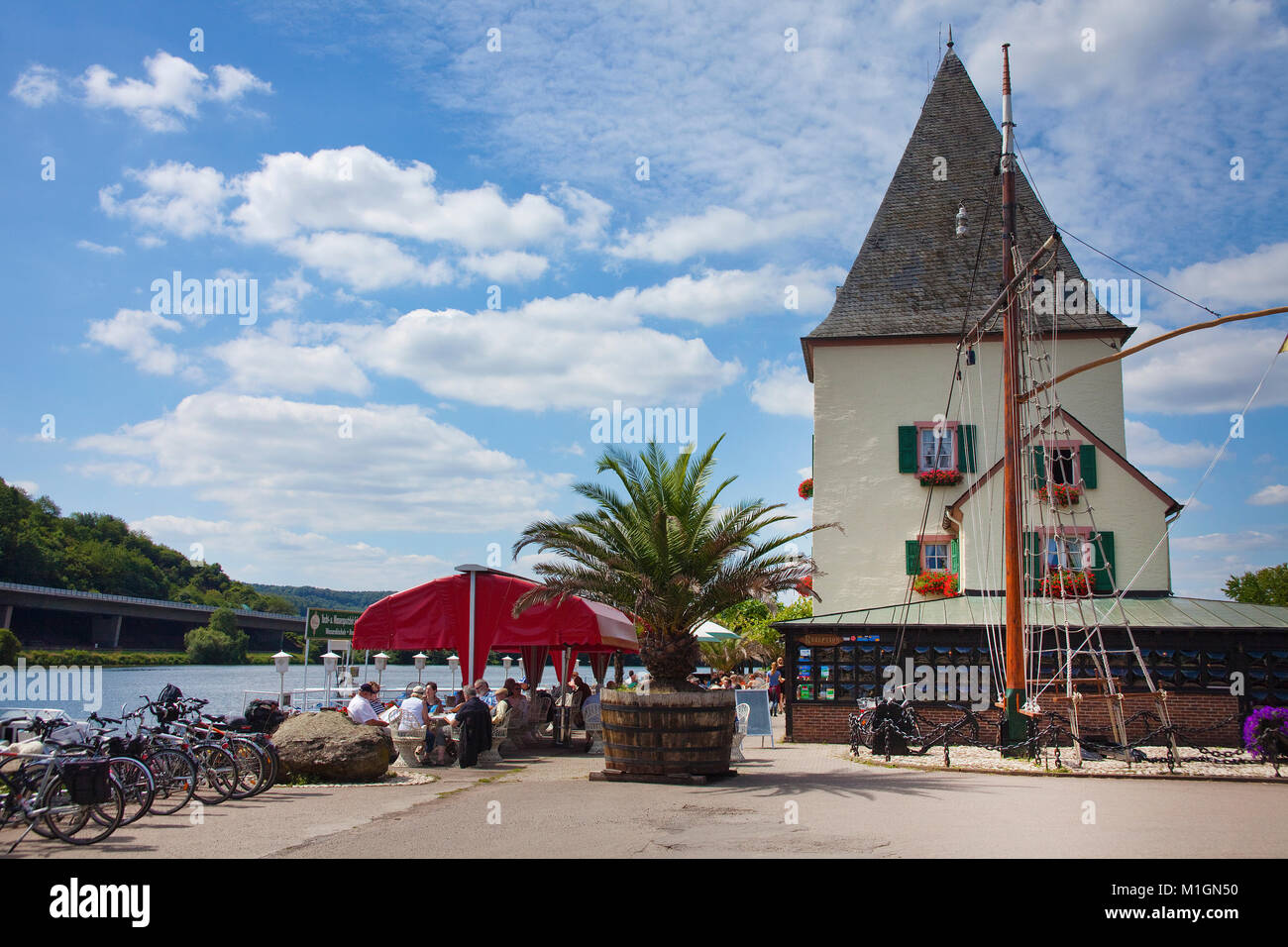 Old ferry tower, landmark of the Moselle village Schweich, outside ...