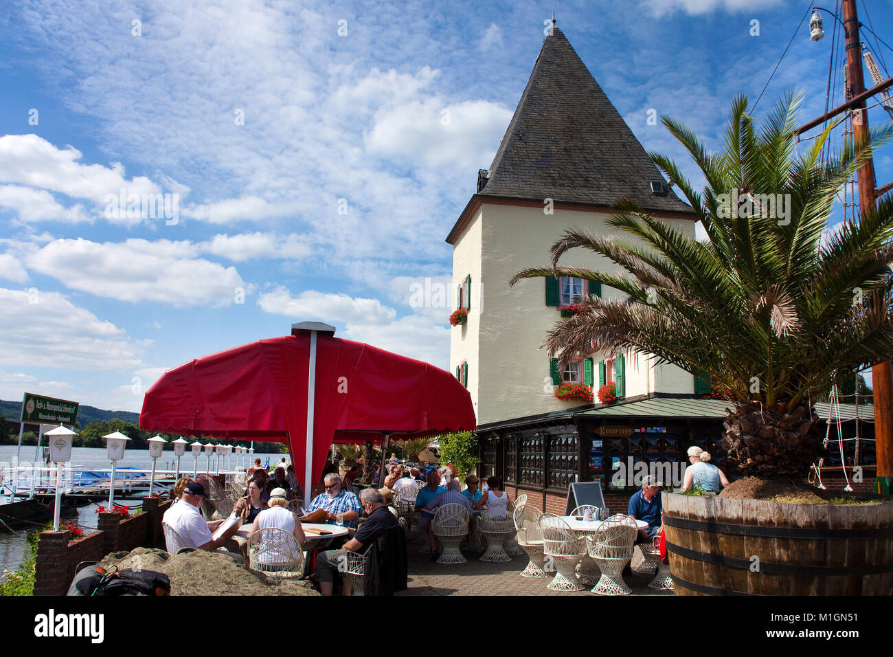 Old ferry tower, landmark of the Moselle village Schweich, outside ...