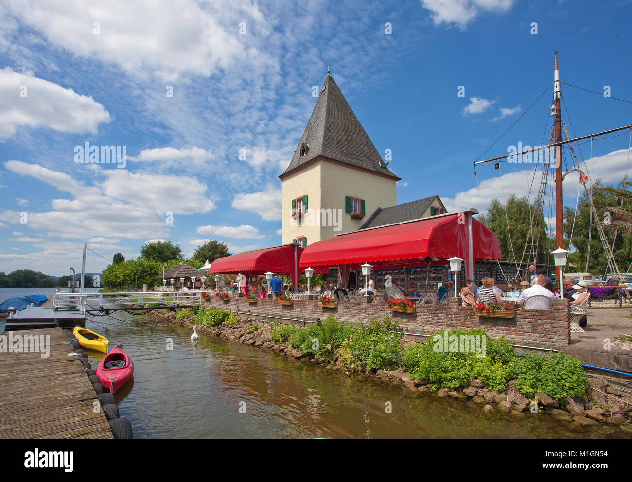 Old ferry tower, landmark of the Moselle village Schweich, outside ...