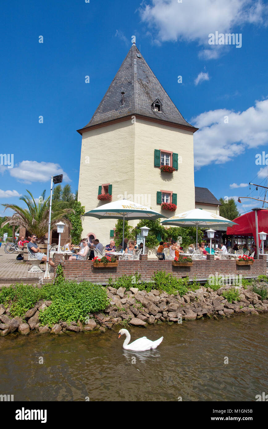 Old ferry tower, landmark of the Moselle village Schweich, outside ...