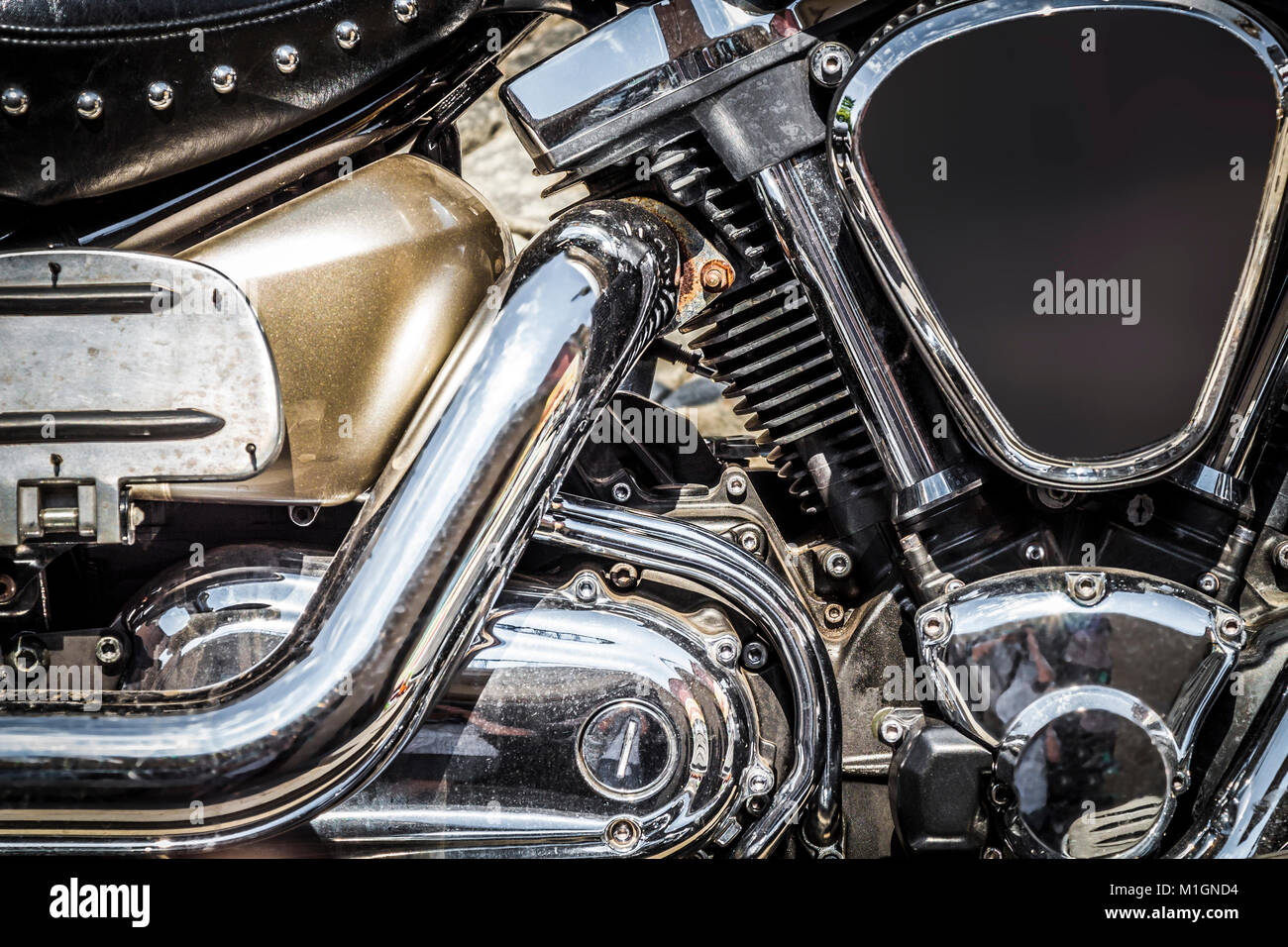 Part of a beautiful classic chrome motorcycle Stock Photo - Alamy