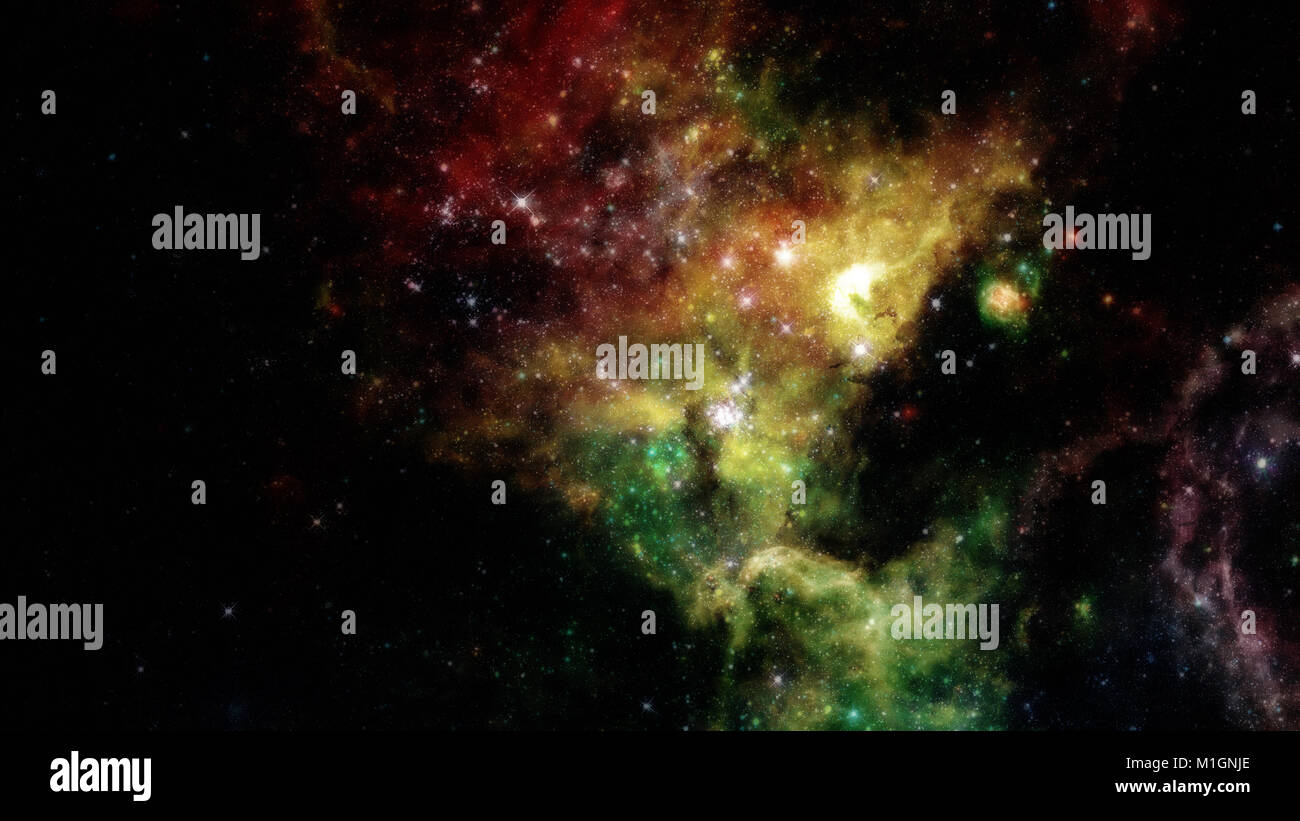 Abstract bright colorful universe. Nebula night starry sky in rainbow ...