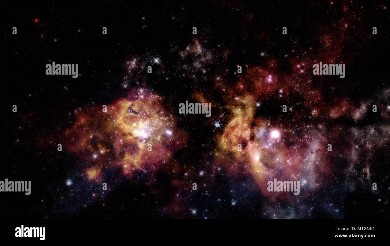 Giant glowing nebula. Space background with red nebula and stars ...