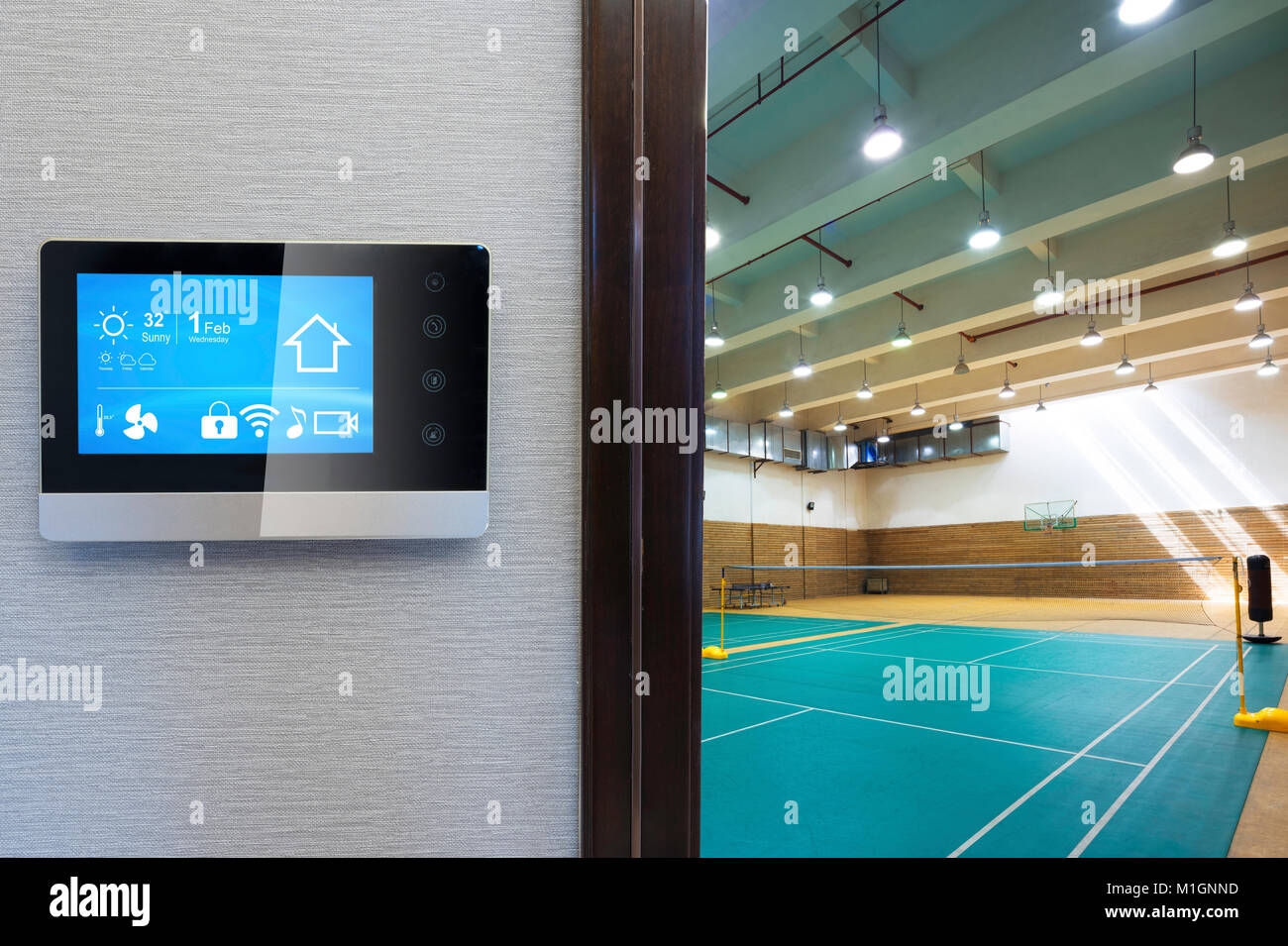 smart screen with smart home and modern gym Stock Photo - Alamy