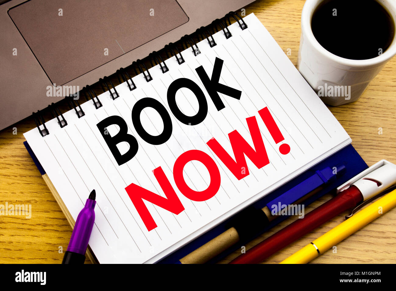 Book Now. Business concept for Reservation Booking written on notebook ...