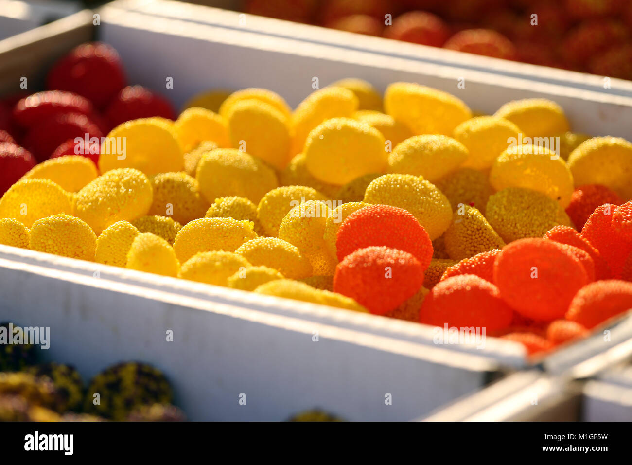 Candies. Variety of candy on a market. Various of colorful sugar ...