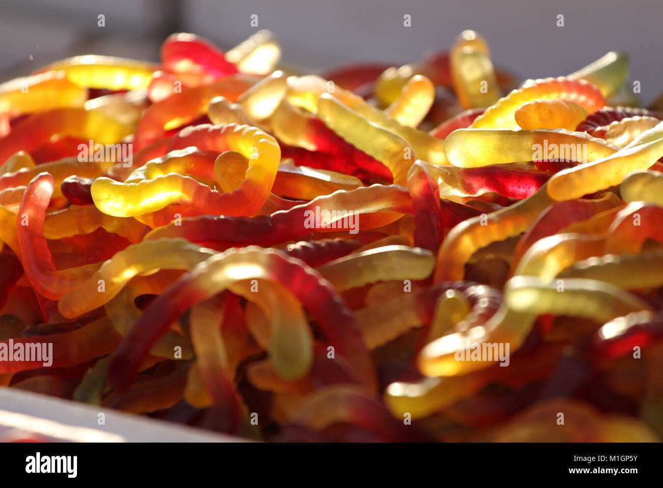 Gummy candies. Jelly candies. Gummy bears or worms. Mix of gummy ...