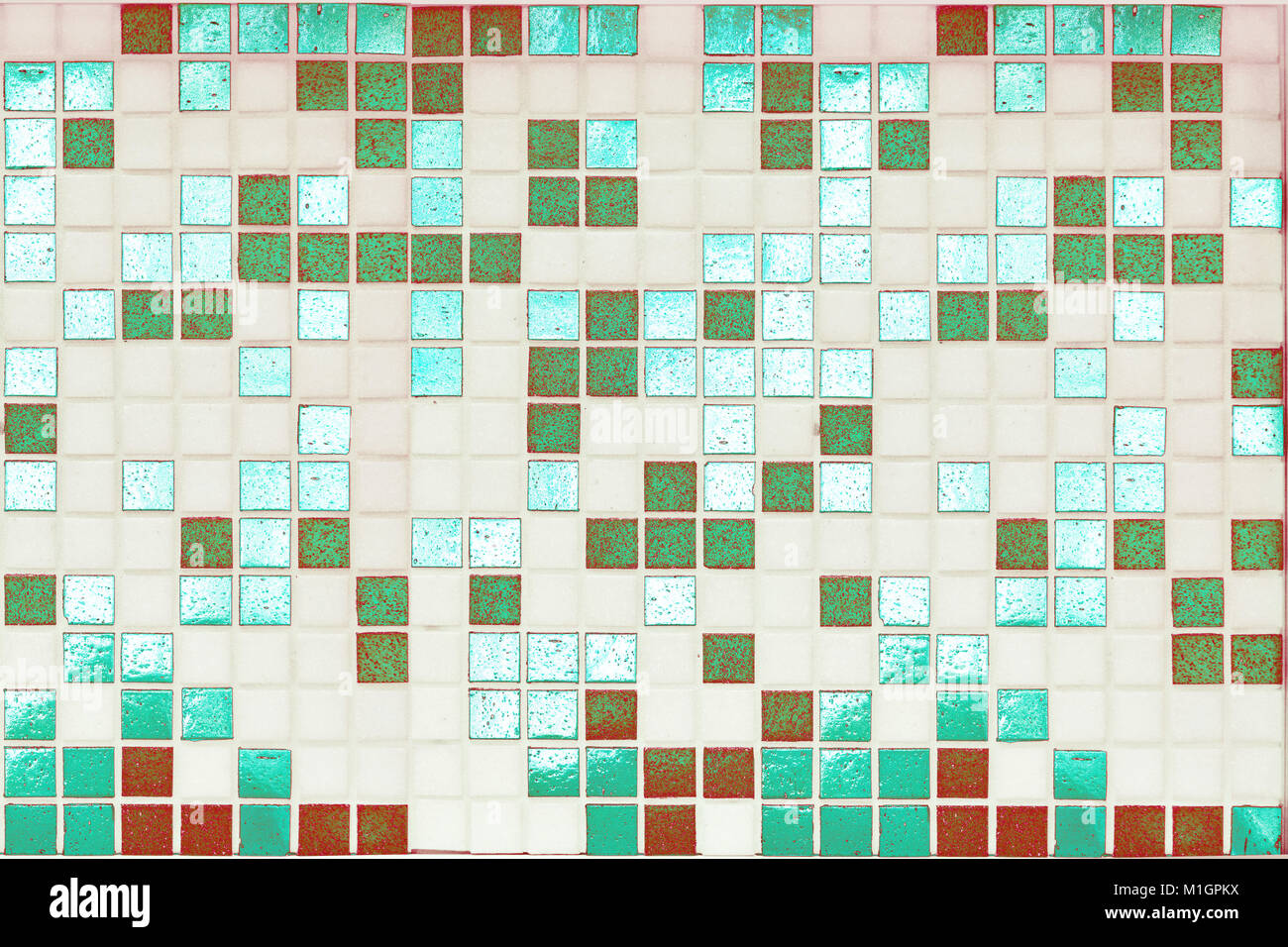 background: small mosaic bathroom tiles / solarization color effect ...