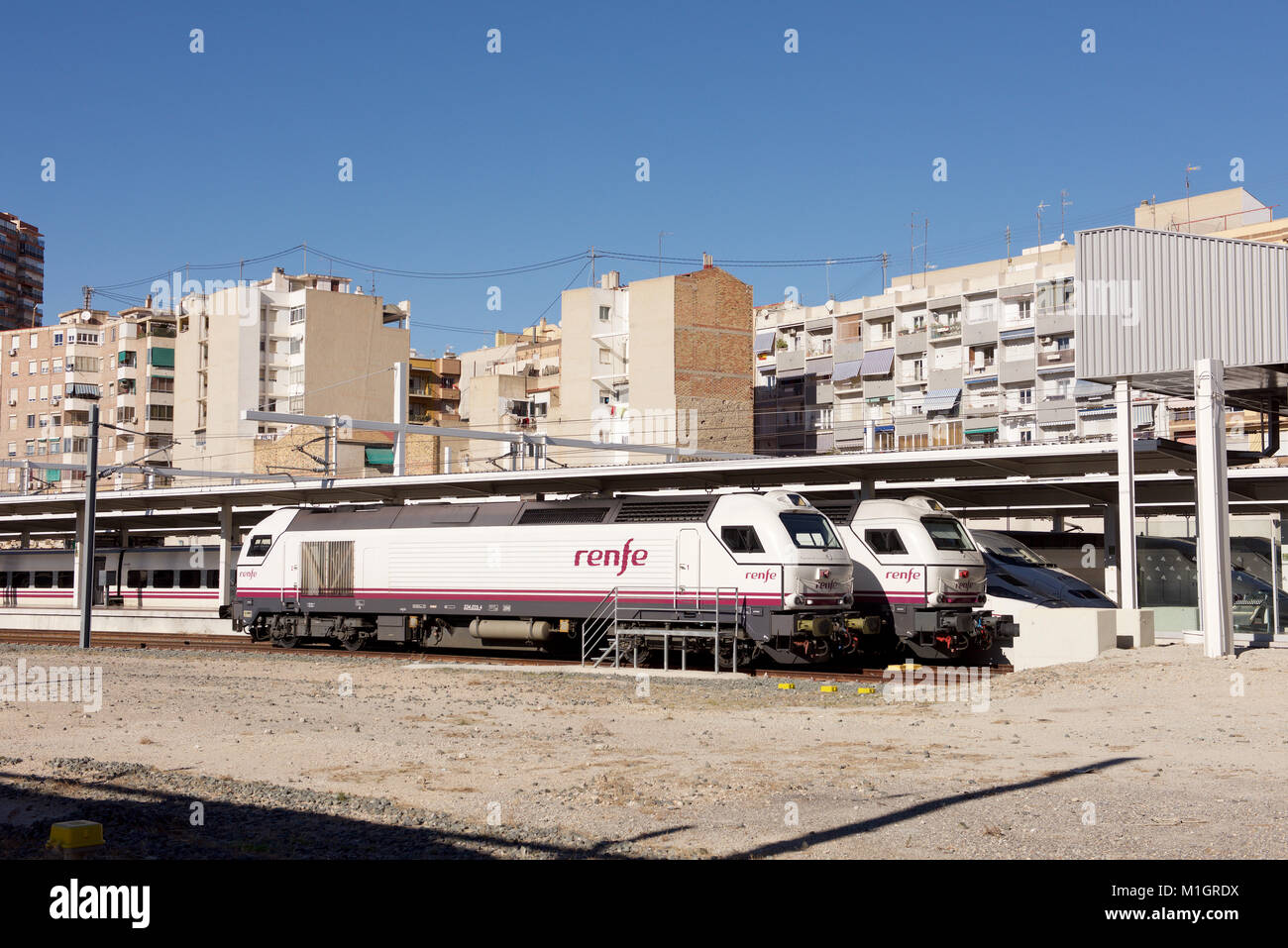 Train at railway station in Alicante, Spain Stock Photo - Alamy