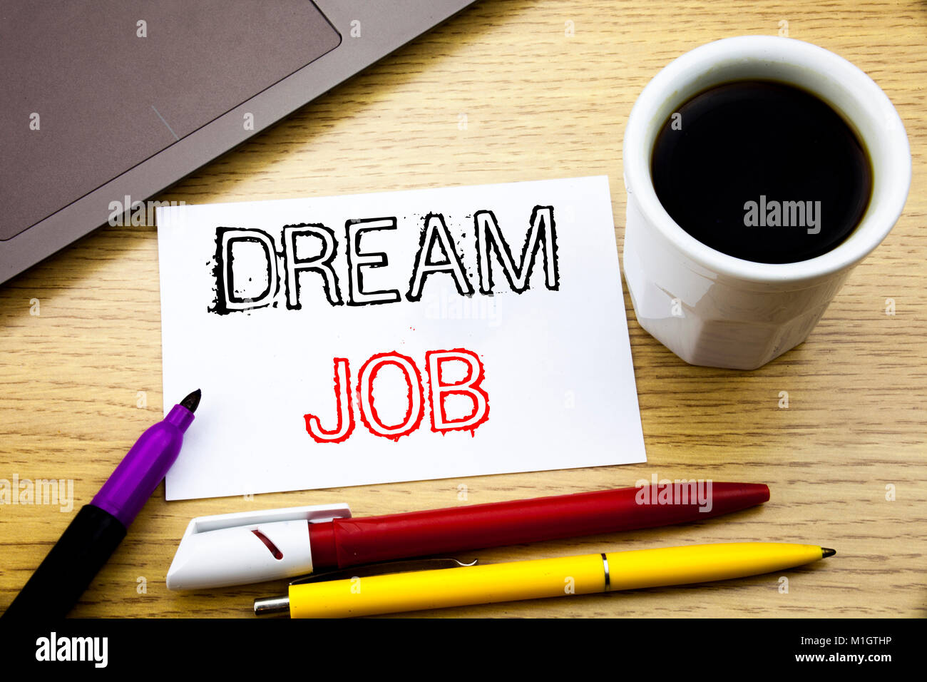 Handwritten text caption showing Dream Job. Business concept writing ...