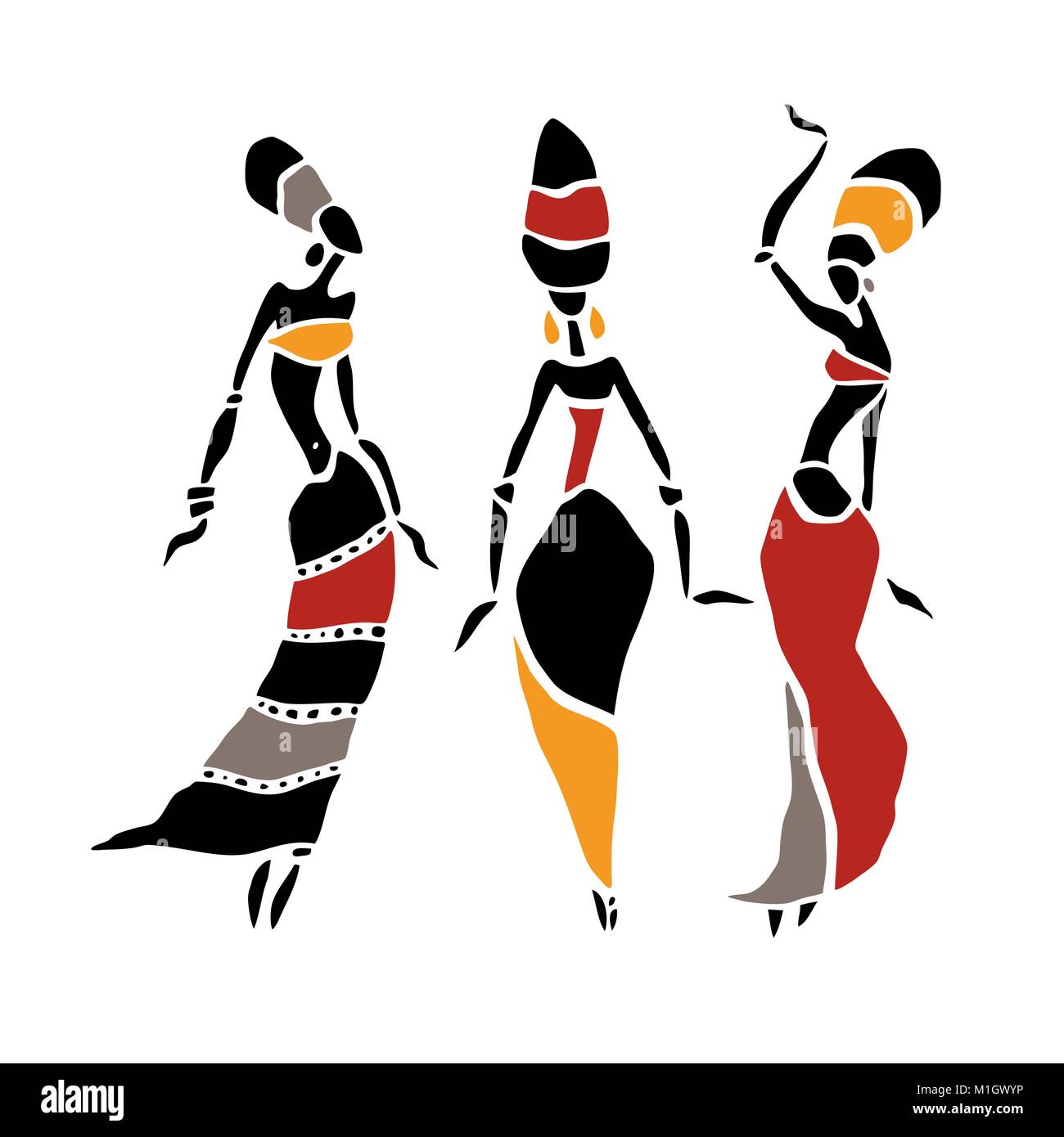 African American dancers. Dancing woman in traditional ethnic style ...