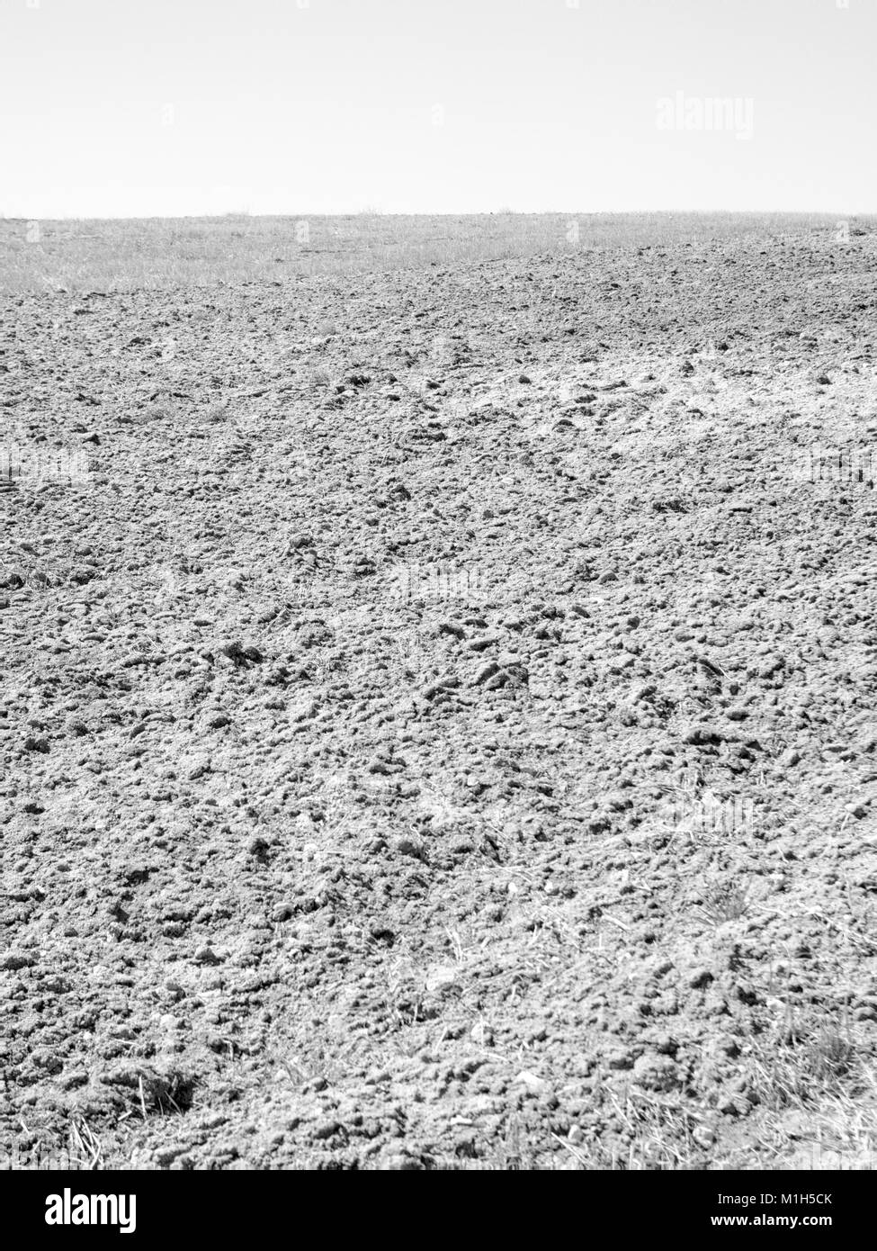 Simple black and white country landscape with plowed fields Stock Photo ...