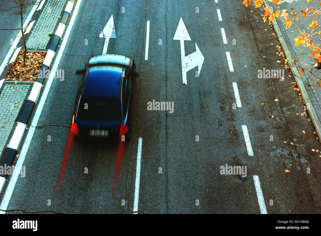 top view of the street, conceptual shoot. blue car in the frame Stock ...
