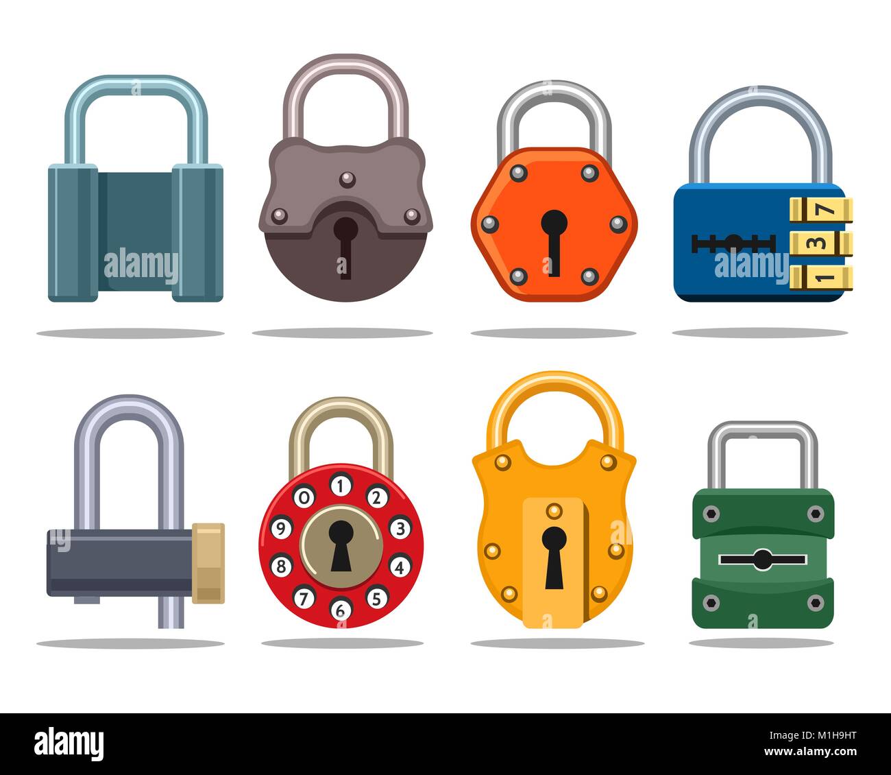 Vector Locks Colorful Lock Set With Key Hole And Secret Code Protective Gear And Safety