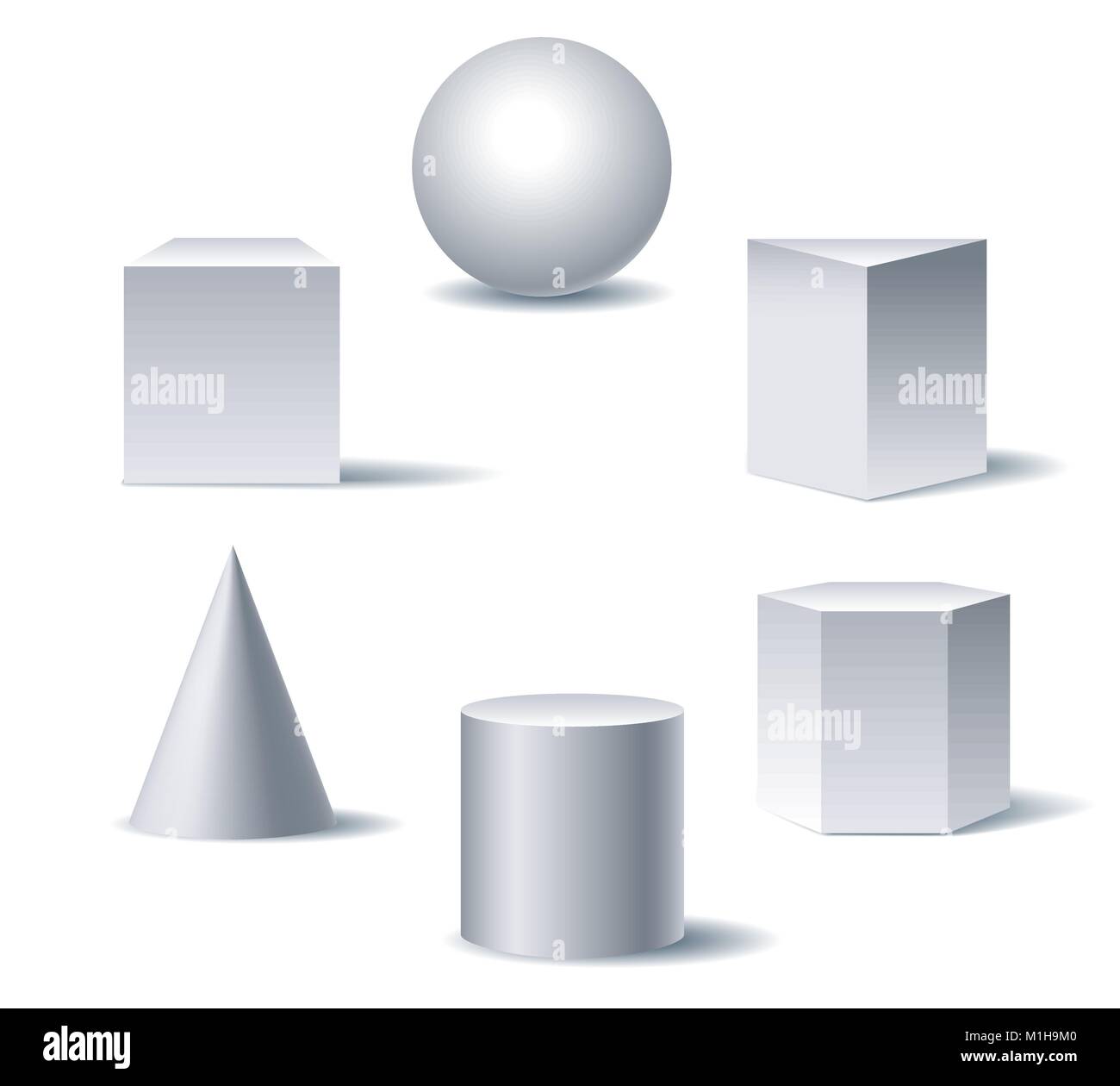 Geometric 3d figures. White basic shapes of geometry on white ...