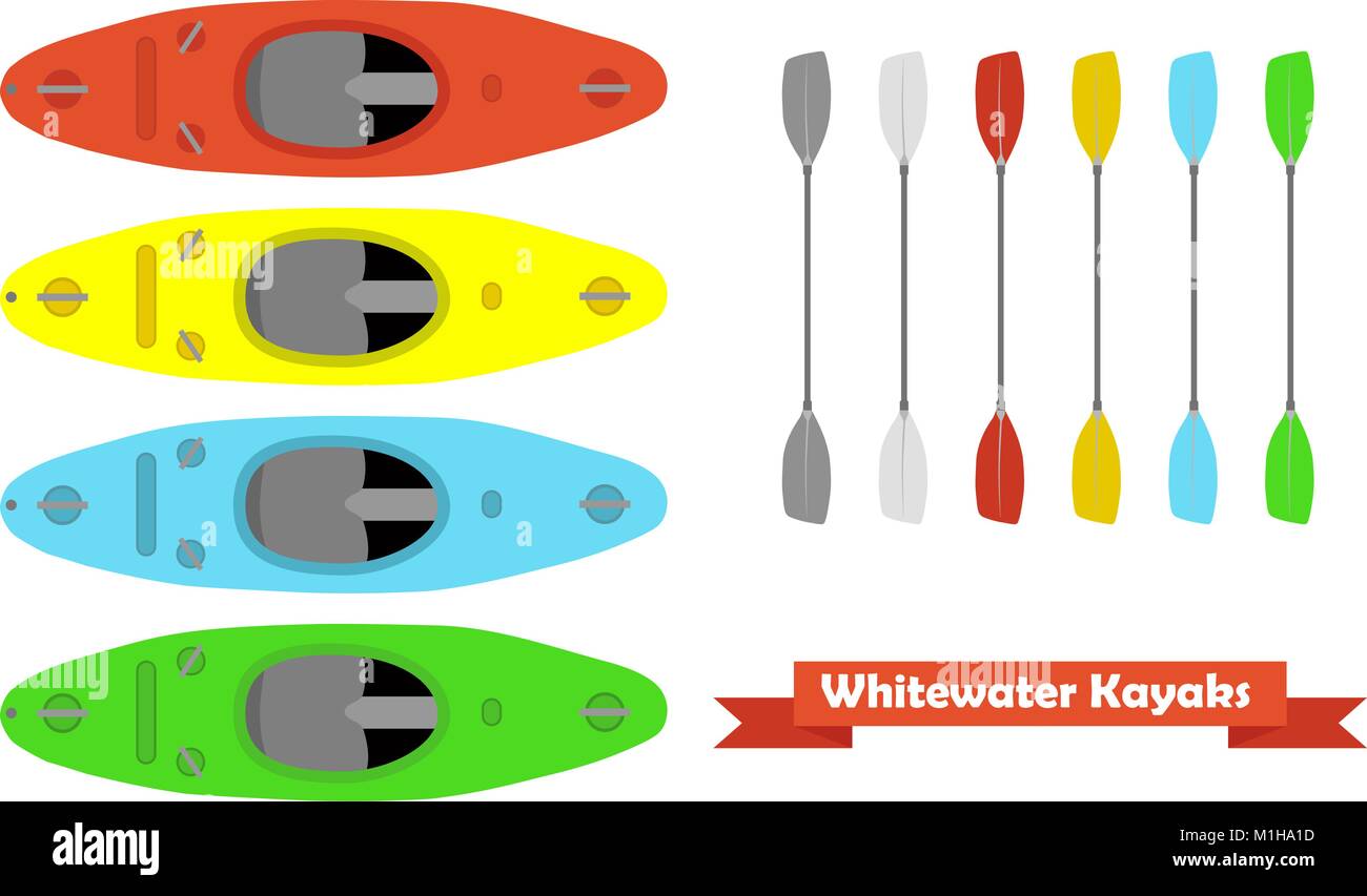 whitewater kayaks with paddle in differnt colours Stock Vector Image ...