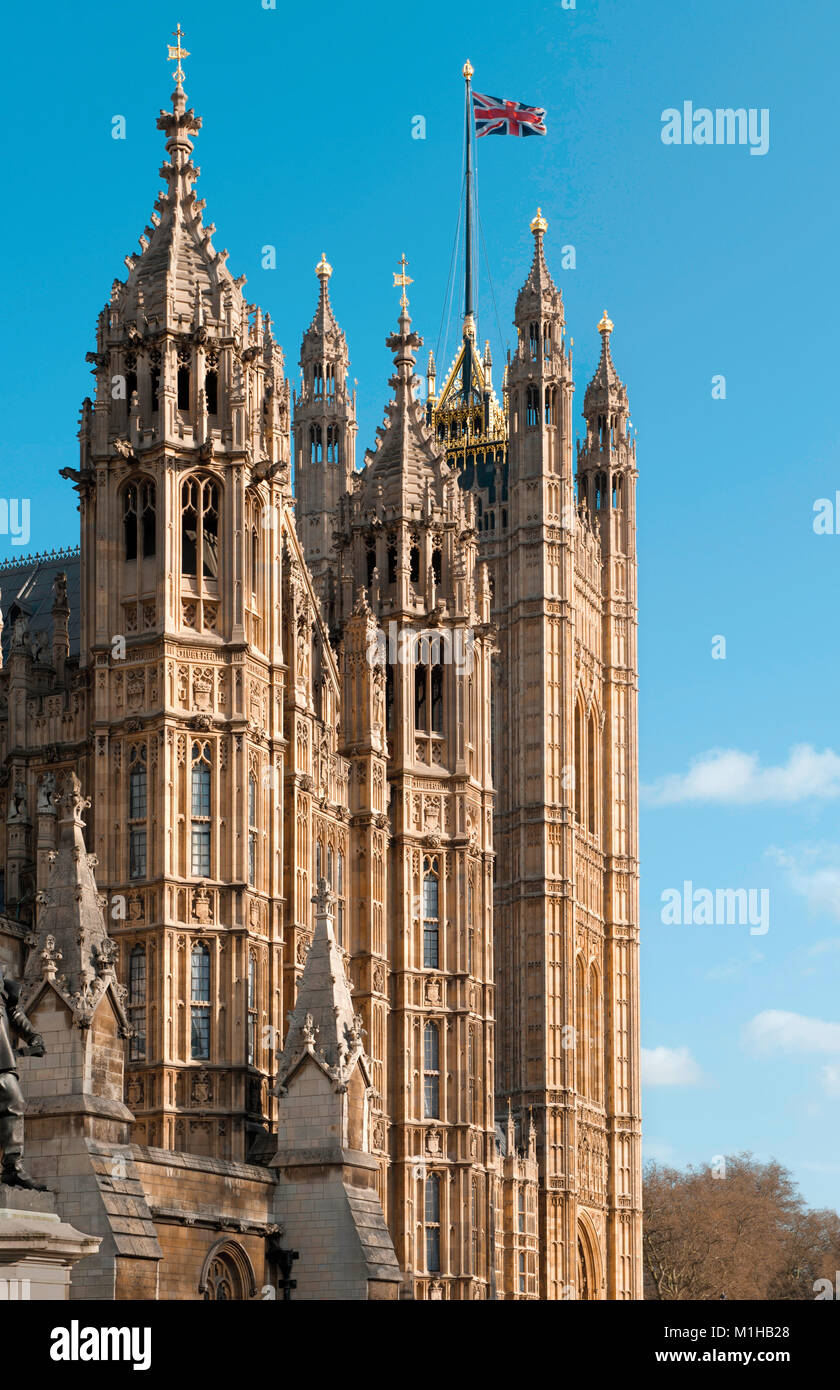 Closeup on tower of Westminster Palace Stock Photo - Alamy
