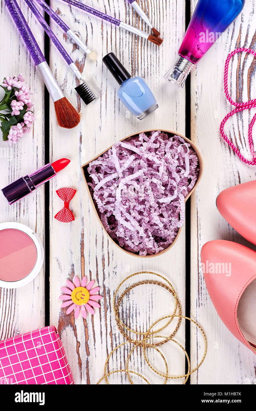 Set of women's beauty essentials Stock Photo - Alamy
