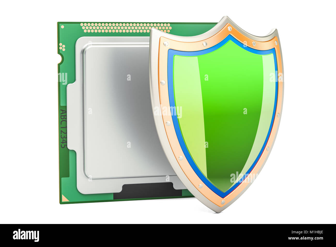 CPU computer processor unit with shield. Security and protection concept, 3D rendering isolated ...