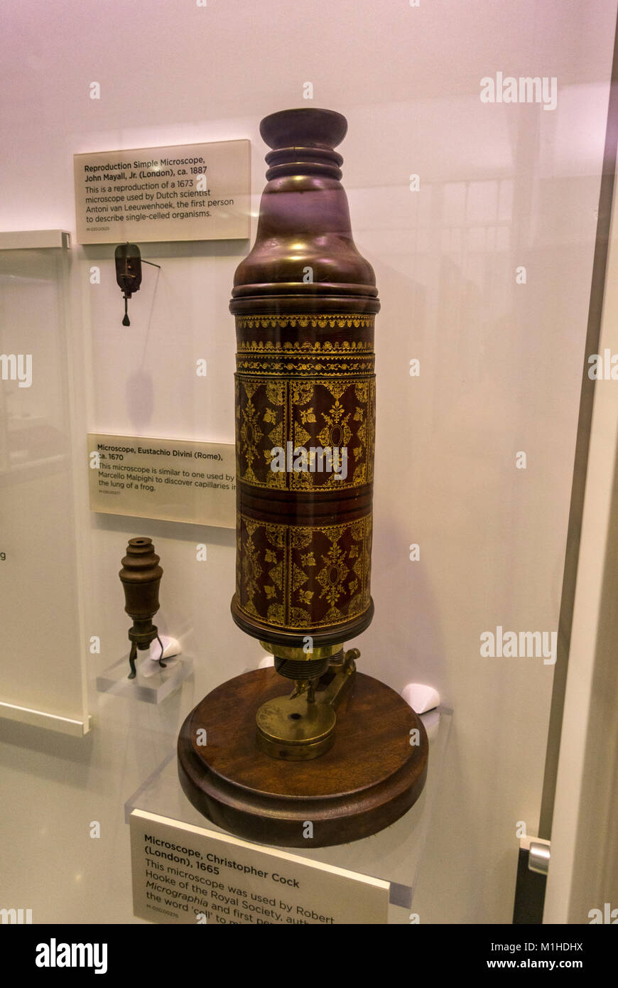 A Christopher Cock microscope (1665) used by Robert Hooke on display in ...