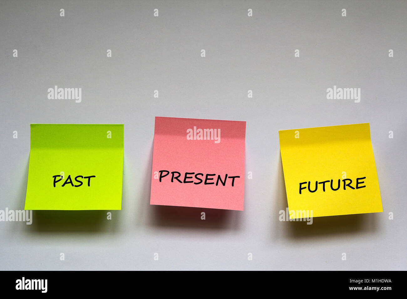 "Past, present, future", the phrase is written on multi-colored ...