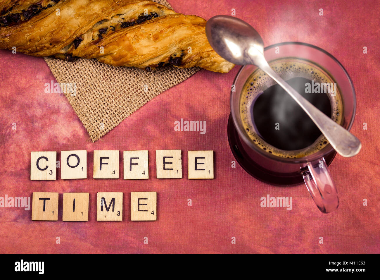 Concept of coffee and alphabet wooden letters with letters forming word ...