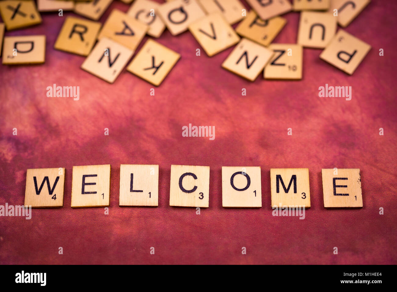 Concept of Alphabet wooden letters with letters forming word : Welcome ...