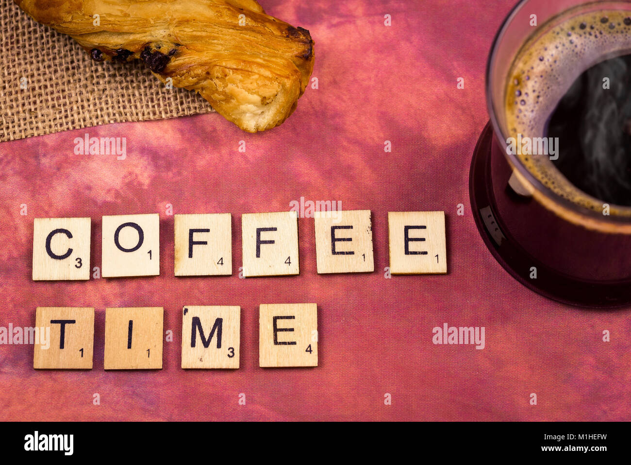 Concept of coffee and alphabet wooden letters with letters forming word ...