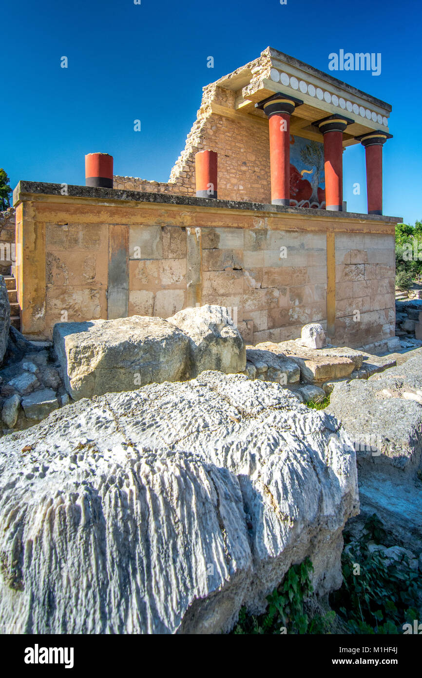 Old walls of Knossos near Heraklion. The ruins of the Minoan palaces is ...