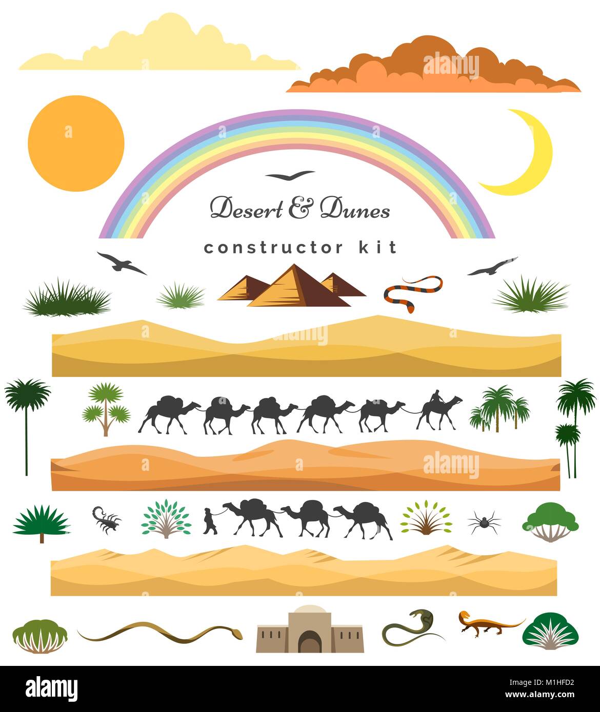 Desert game set. Vector cartoon desert scenery constructor kit with ...