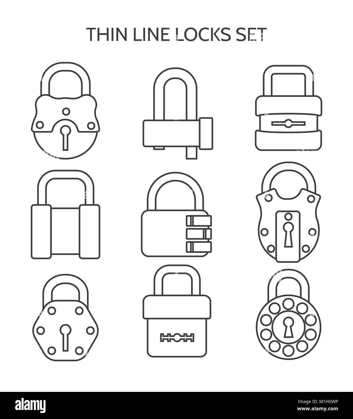 Thin line locks. Outline or linear lock icon set isolated on white ...