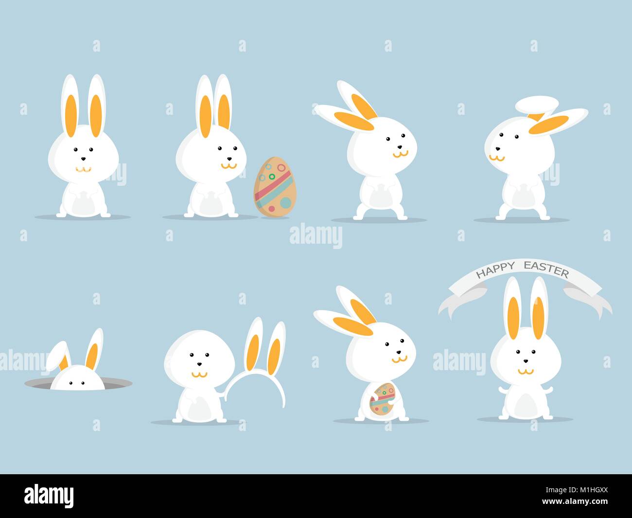 illustration of cute rabbit or bunny happy easter set vector background ...
