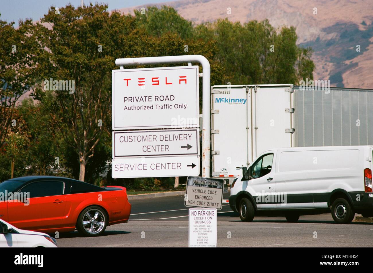 Road sign directing visitors to customer delivery center at the ...