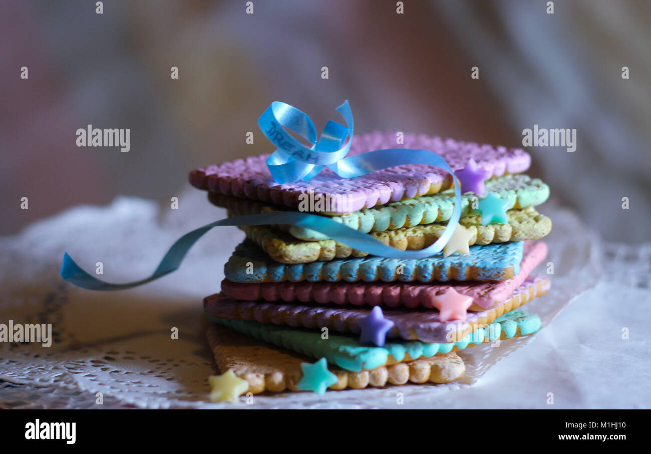 Cute pastel cookies with ribbon Stock Photo - Alamy