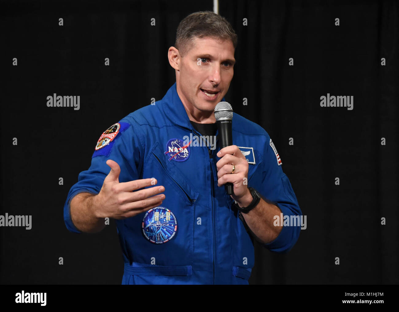NASA Astronaut and Air Force Col. Mike Hopkins speaks to the audience ...