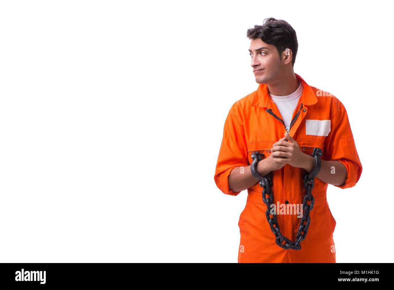 Prisoner with his hands chained isolated on white background Stock ...
