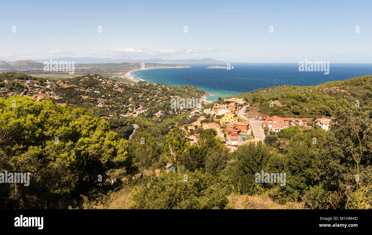 View from Begur castle, Spain, looking out to the Mediterranean Sea ...