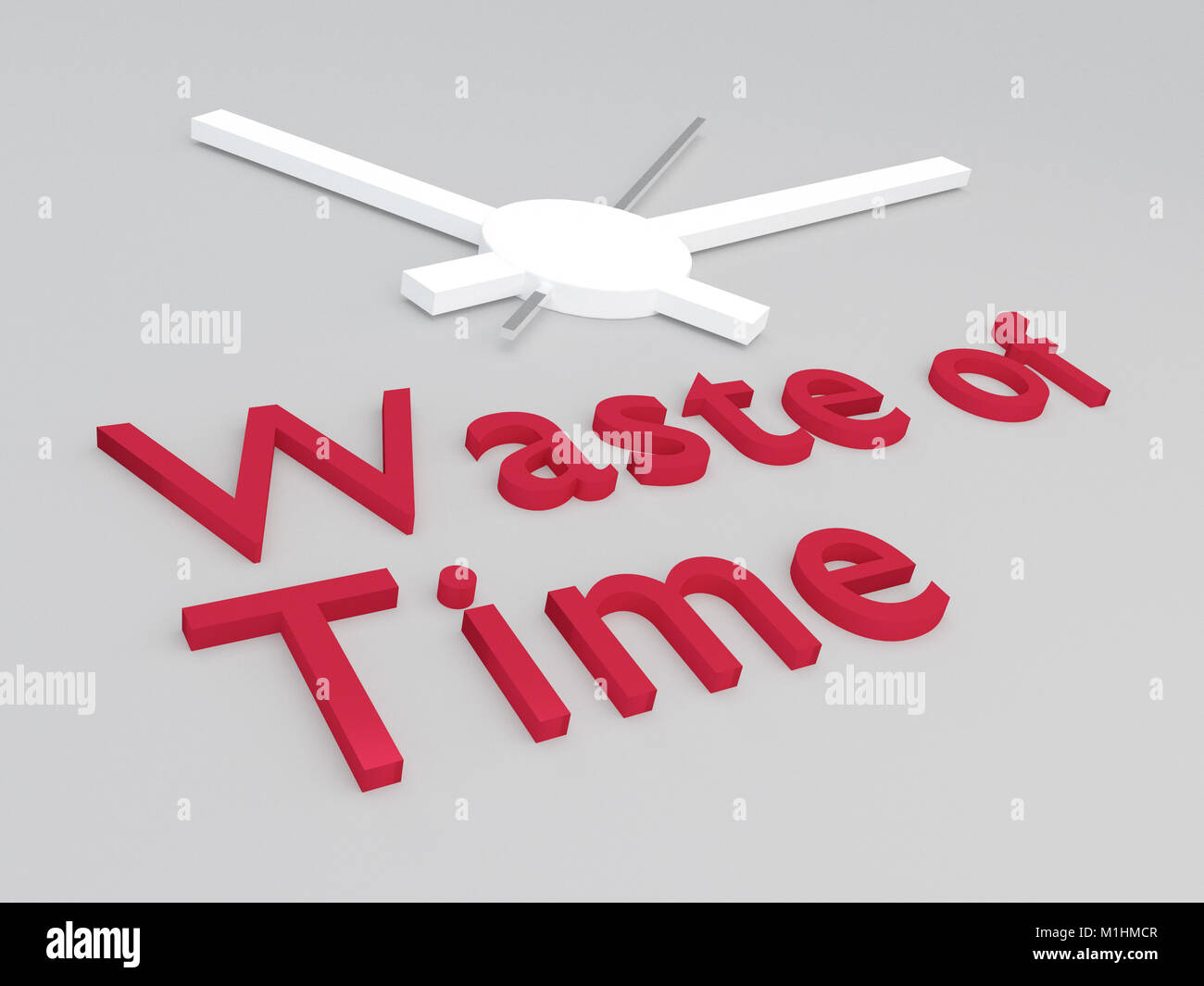 3D illustration of Waste of Time title with a clock as a background ...