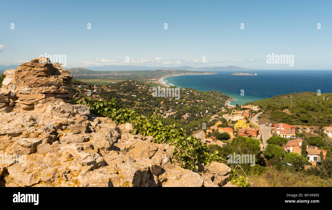 View from Begur castle, Spain, looking out to the Mediterranean Sea ...