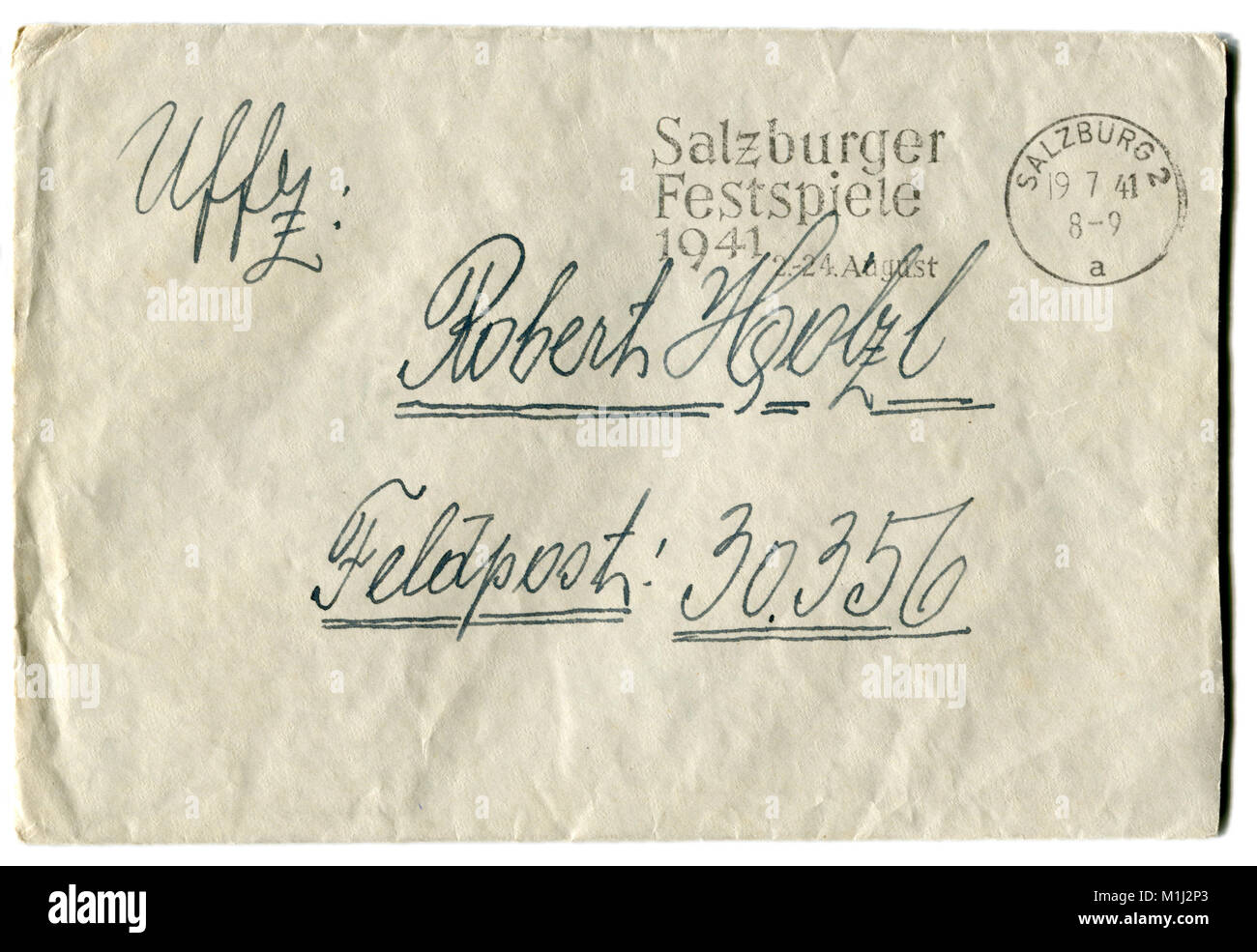 Old German postal envelope with a letter, postmark, with ink ...