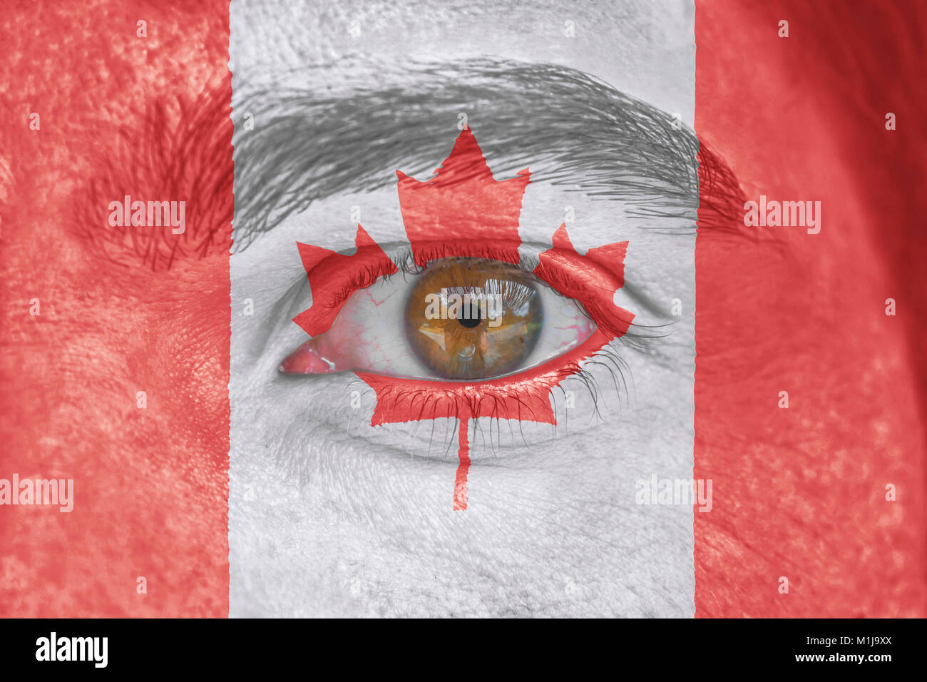 Human face and eye painted with flag of Canada Stock Photo - Alamy